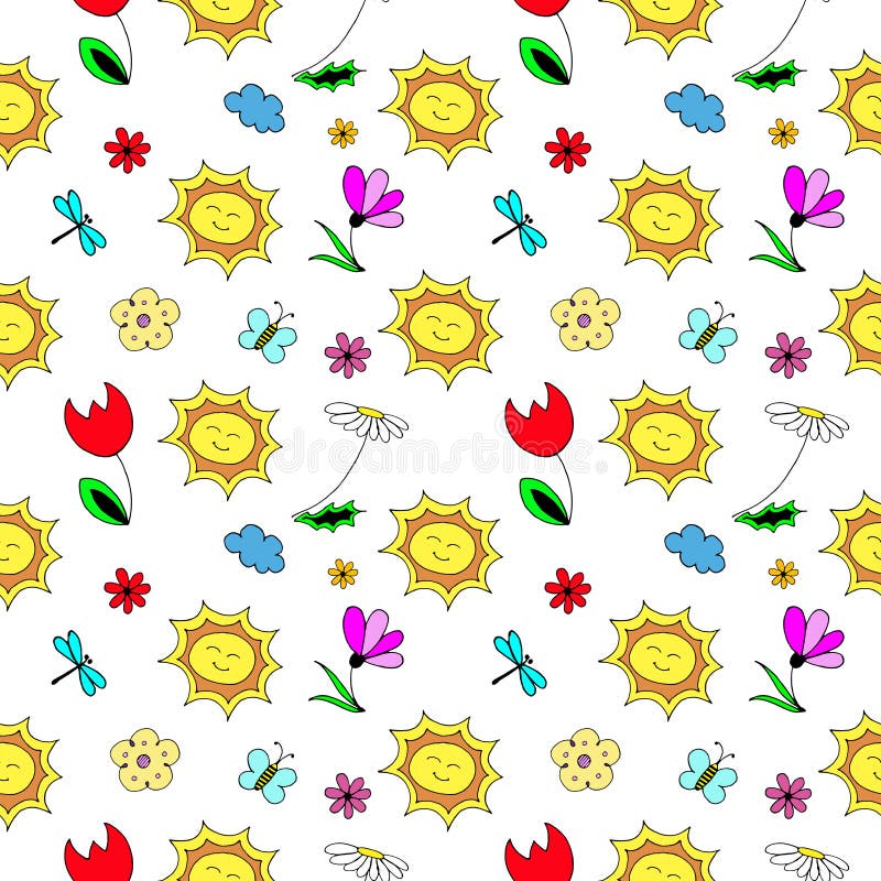 Spring Pattern. Seamless Vector Backdrop. Simple Cartoon Objects and ...