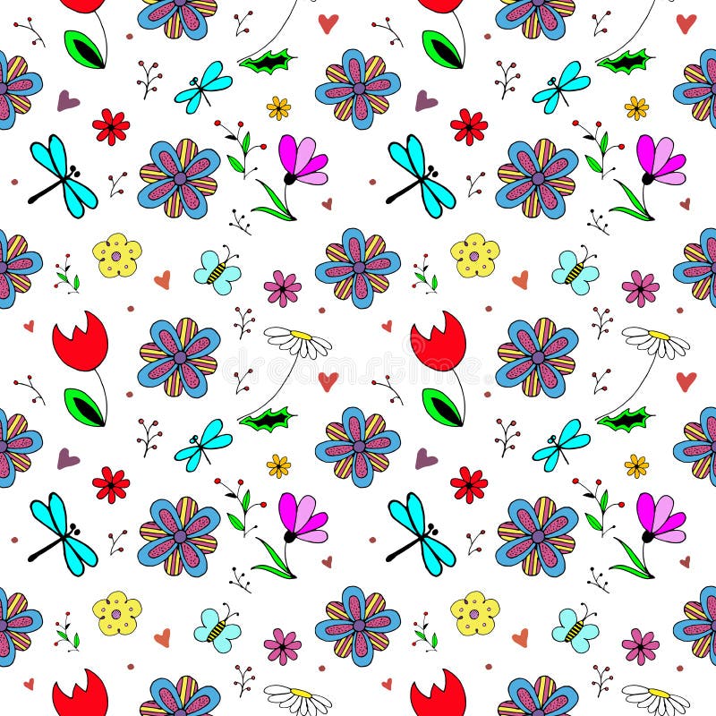 Spring Pattern. Seamless Vector Backdrop. Simple Cartoon Objects and ...