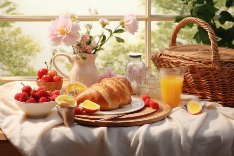 Spring Picnic Scene stock illustration. Illustration of wooden - 290479955