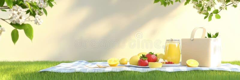 Spring Picnic Scene Fresh Fruits Lemonade Checkered Blanket Stock ...