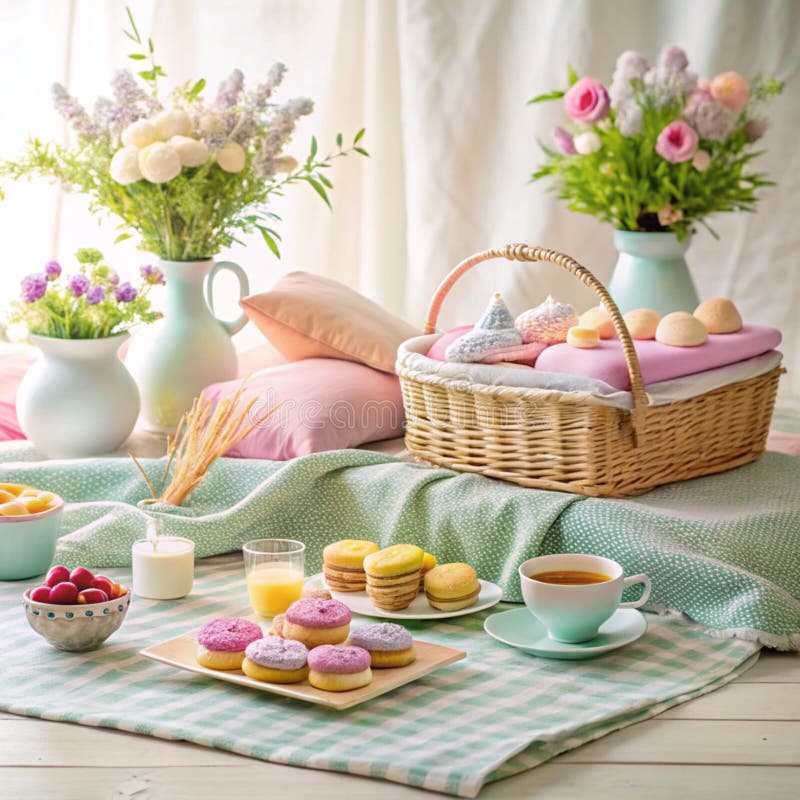Spring Picnic Scene Pastel Colors Treats Stock Photos - Free & Royalty ...