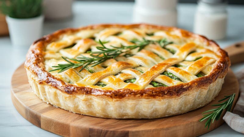 A Spring Pie with Greens and Asparagus in a Cozy Kitchen with Soft ...