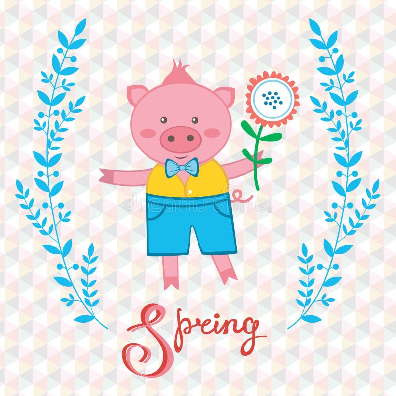 Spring pig stock vector. Illustration of happy, active - 38995396