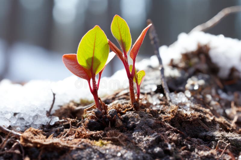 Spring Plants Break through the Snow To the Warm Sun Generative Ai ...