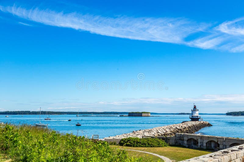 Spring Point Ledge Light Portland Maine Stock Image - Image of park ...