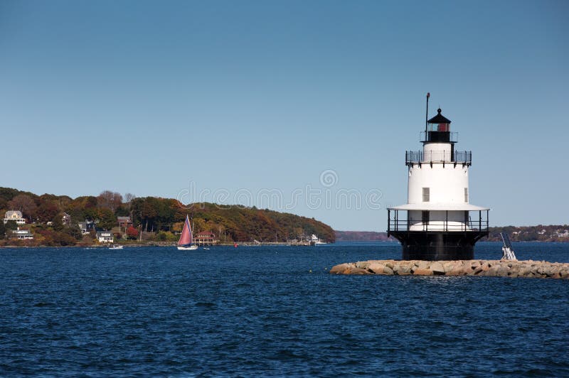 Spring Point Ledge Lighthouse Maine Stock Photo - Image of boats, point ...