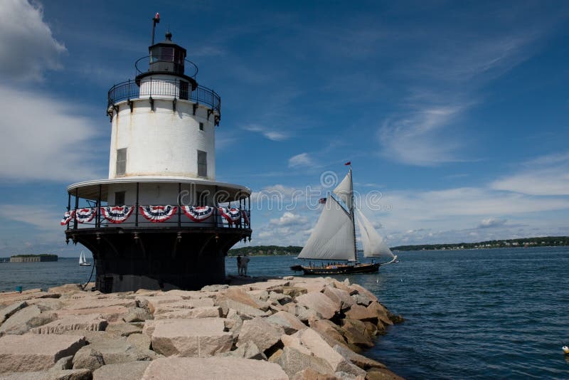 Spring Point Lighthouse in Maine Stock Photo - Image of maine, ocean ...