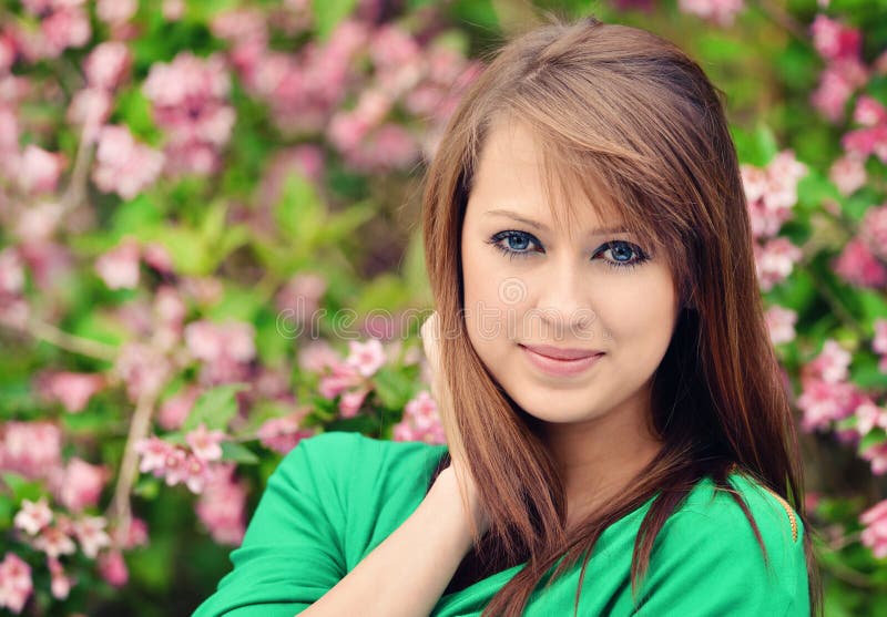 Beautiful Spring Girl in Blooming Tree Stock Image - Image of look ...