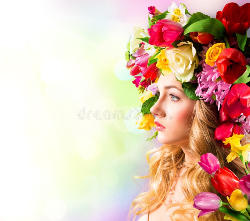 Spring portrait stock image. Image of girl, space, flower - 51027521