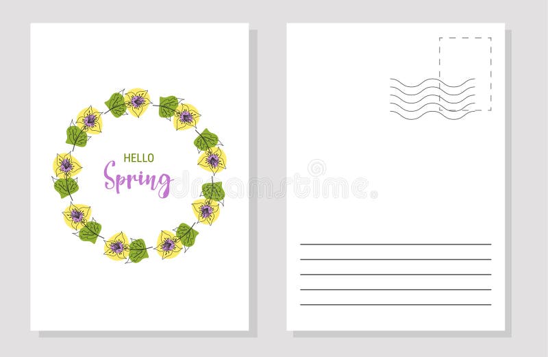 Spring Postcard Layout Line Art. Template. Color Stock Vector ...