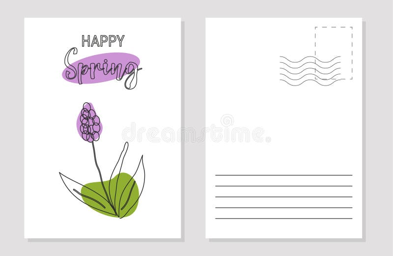 Spring Postcard Layout Line Art. Template. Color Stock Vector ...