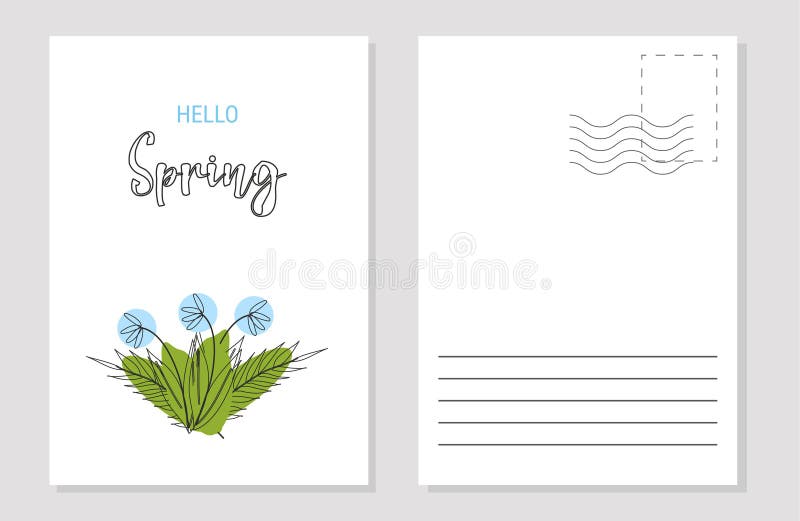 Spring Postcard Layout Line Art. Template. Color Stock Vector ...