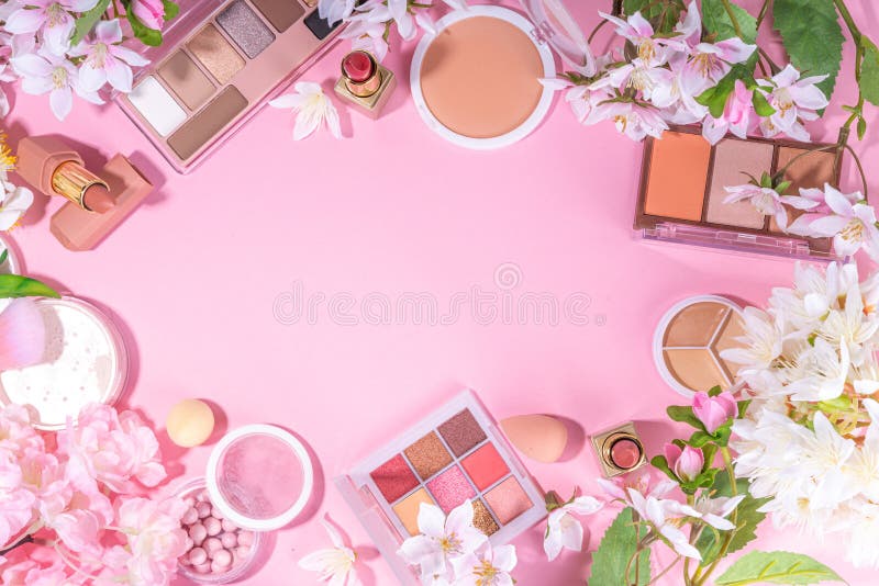 Spring Professional Make-up Flat Lay Stock Image - Image of cosmetic ...