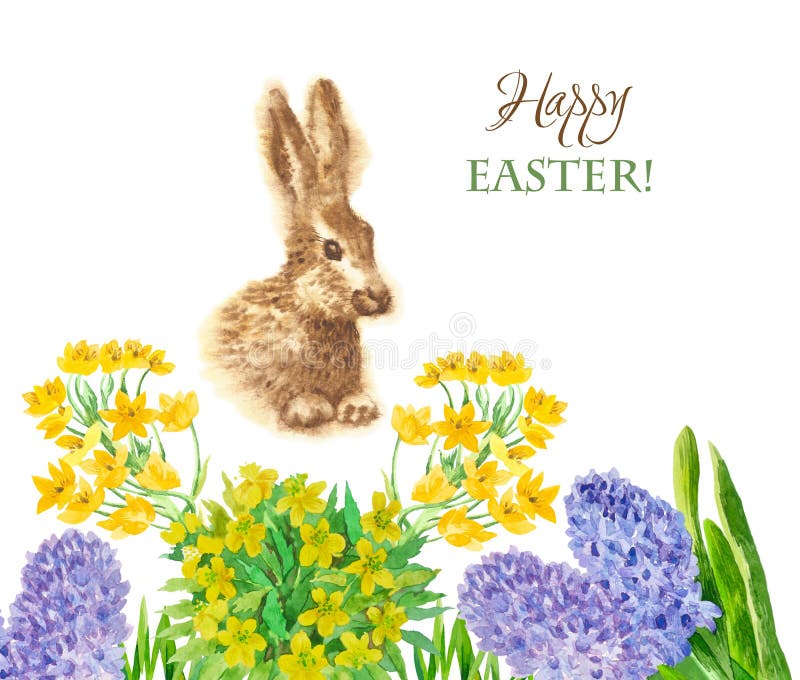 Spring Rabbit and Flowers stock illustration. Illustration of rabbit ...