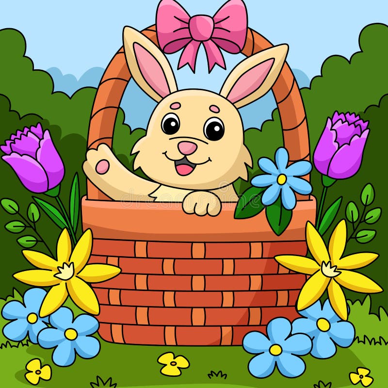Spring Rabbit Inside the Basket Colored Cartoon Stock Vector ...