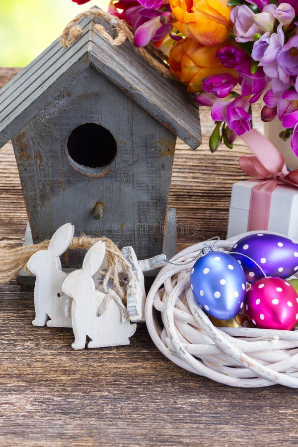 Spring Rabbits with Easter Eggs Stock Image - Image of colorful, garden ...