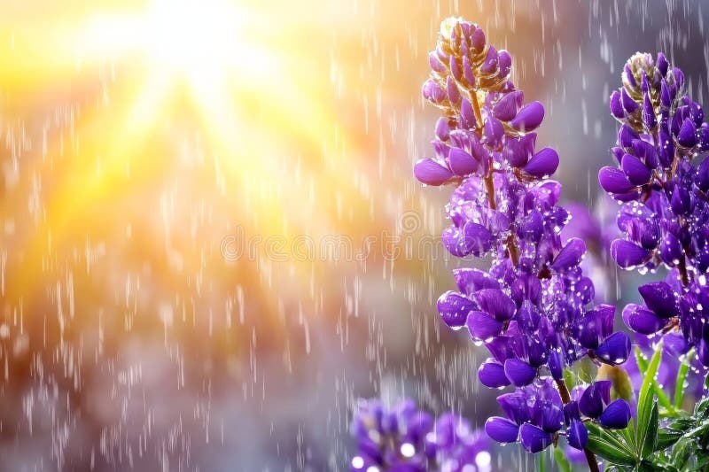 Spring Rain Background with Flowers in Springtime Ecosystem Featuring ...