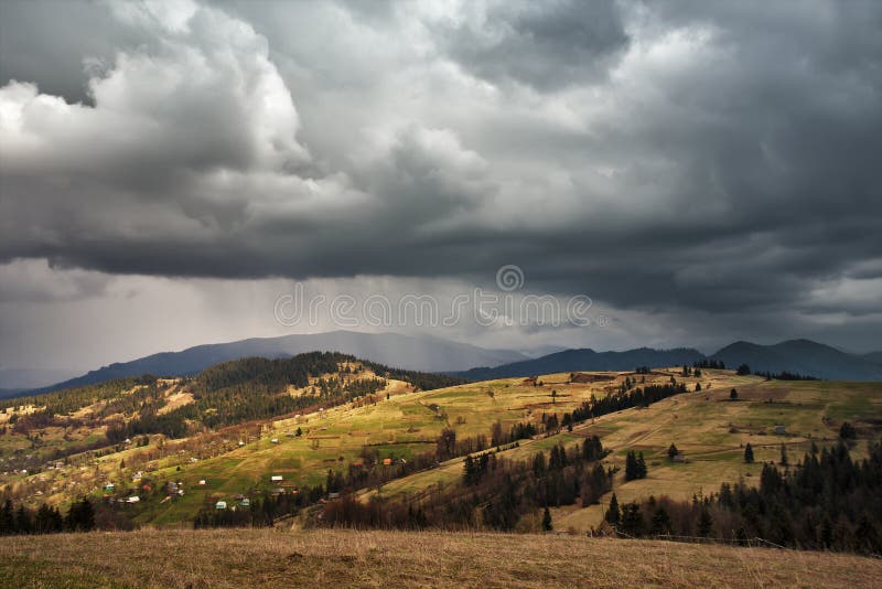 Spring Rain in Mountains. Thunder and Clouds Stock Image - Image of ...