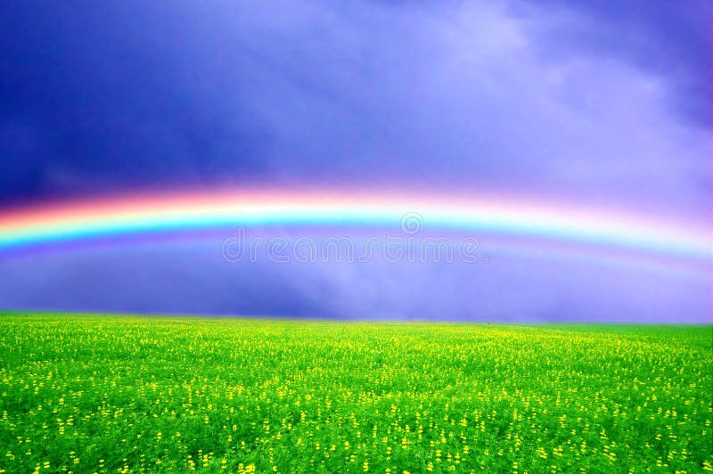 Spring rainbow landscape stock photo. Image of clouds - 5601192
