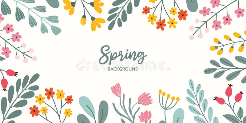Spring Rectangular Festive Banner on White Background with Place for ...