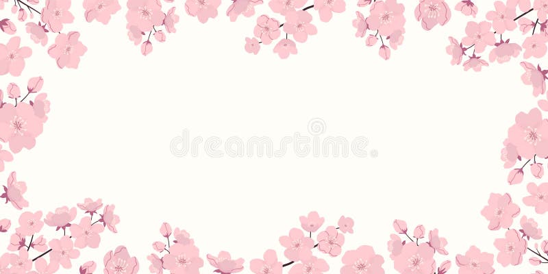 Spring Rectangular Frame with Blooming Sakura Branches and Copy Space ...