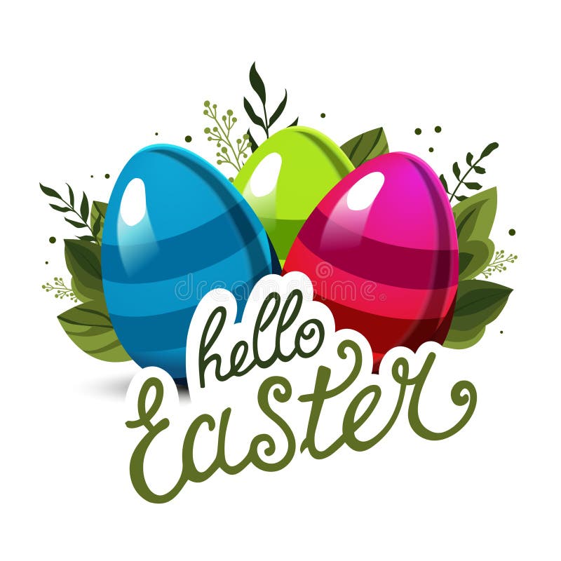 Spring Red Blue and Green Eggs with the Text Hello Easter and with ...