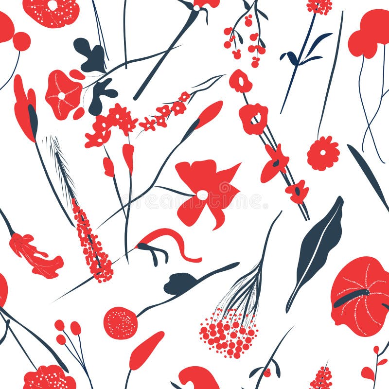 Spring Red Flowers Backgrounds - Seamless Floral Pattern Stock Vector ...