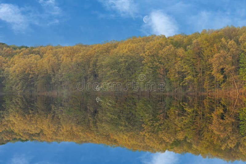 Spring Reflections with Crescent Moon Eagle Lake Stock Image - Image of ...