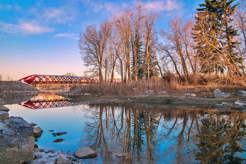 Spring Reflections by the Peace Bridge Editorial Stock Image - Image of ...