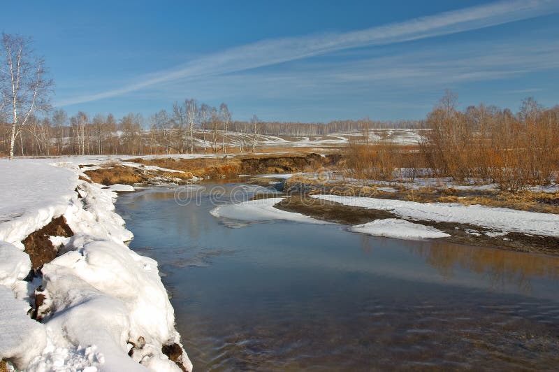 Spring river stock image. Image of season, river, snow - 491109