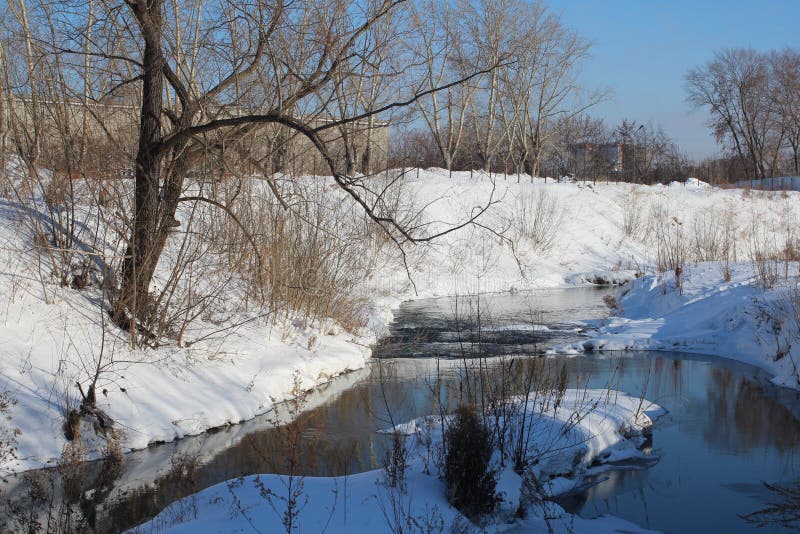 The Spring River Flows Had Melted through the Snow in March Stock Image ...