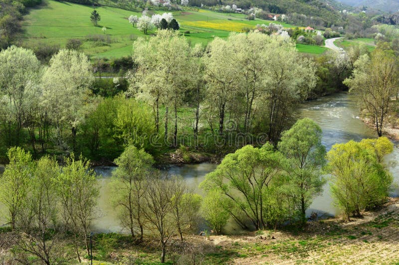 Spring and river landscape stock image. Image of leaves - 114812217