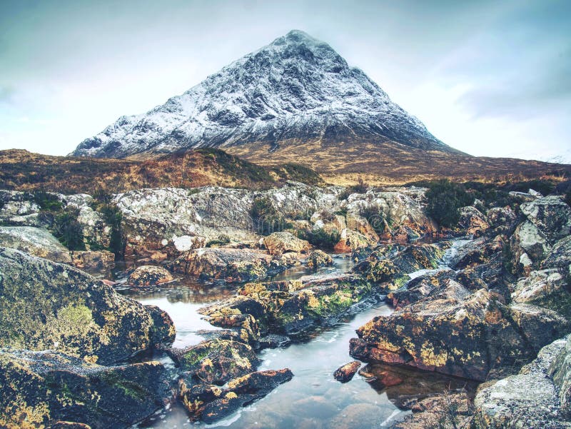 Spring River in Scottish Highlands. Dramatic Landscape of Glen Coe ...
