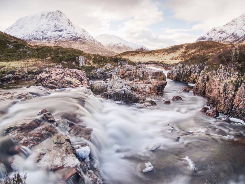 Spring River in Scottish Highlands. Dramatic Landscape of Glen Coe ...