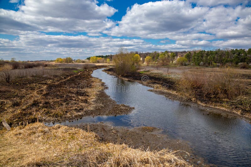 Spring Riverbank after Fires in the Forest and Steppe Stock Image ...
