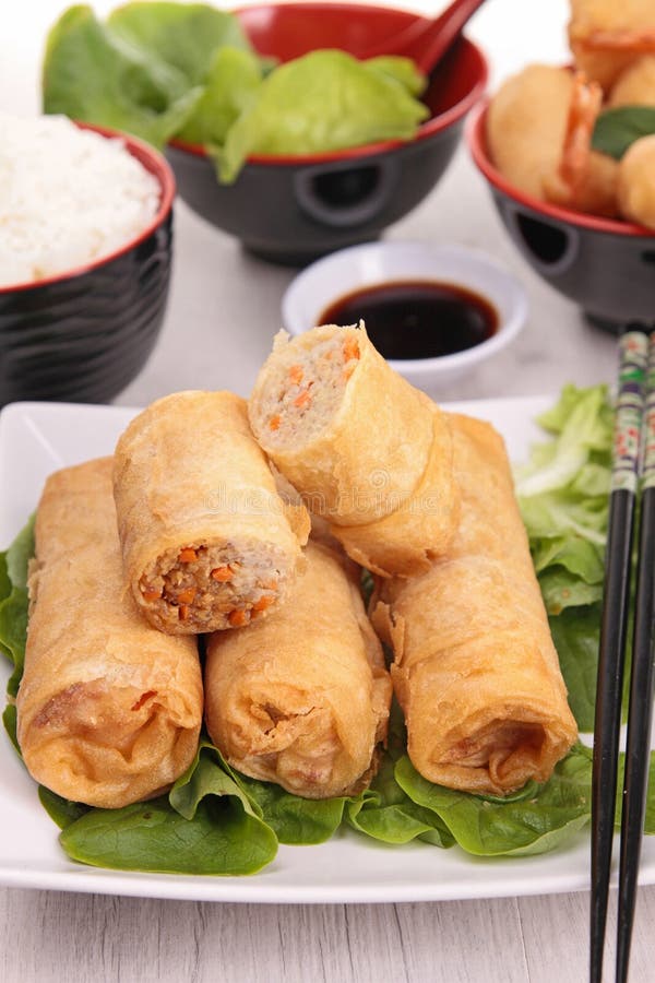 Crispy Chinese Traditional Spring Rolls Food Stock Photo - Image of ...