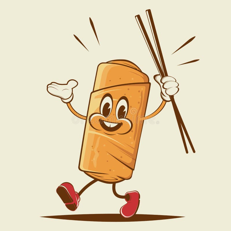 Funny Illustration of a Cartoon Spring Roll with Chopsticks Stock ...