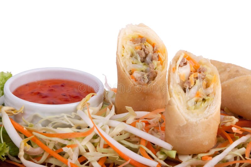 Spring Roll with Chilli Sauce Stock Image - Image of isolated, roll ...