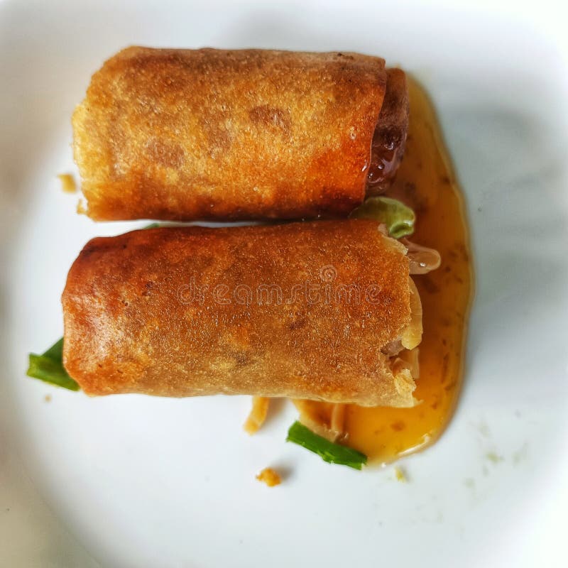 Spring Roll Food is Placed on a White Plate Stock Image - Image of ...