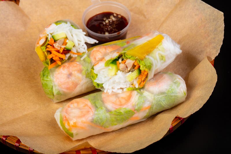 Spring roll with prawn stock image. Image of noodles - 123956517