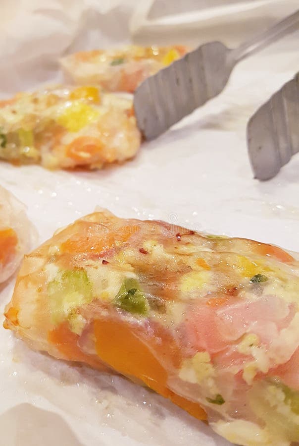 Spring Roll with Rice Paper Wrap Stock Photo - Image of herb, paper ...