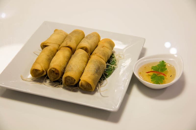 Spring Roll with Sauce and Vegetables Stock Image - Image of sweet ...