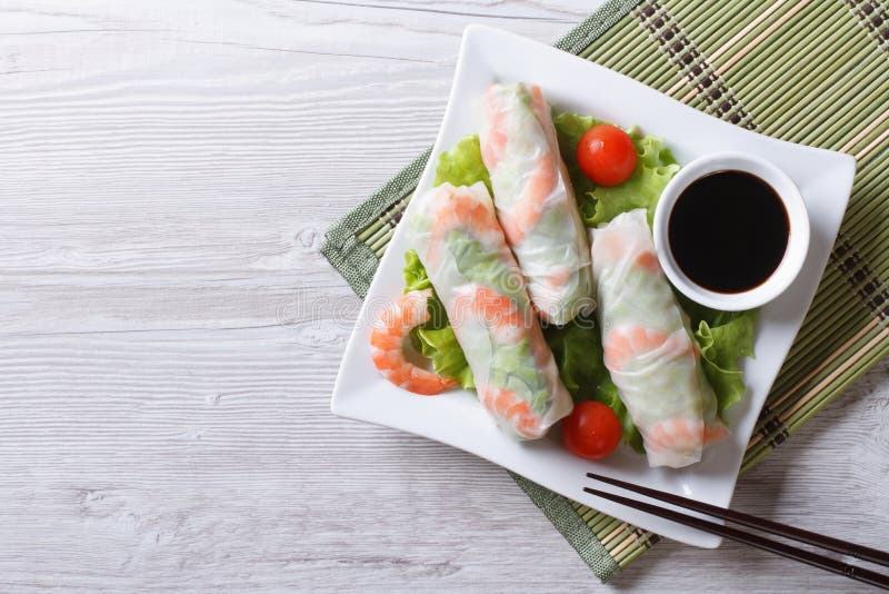 Spring Roll with Shrimp and Vegetables, Top View Stock Image - Image of ...