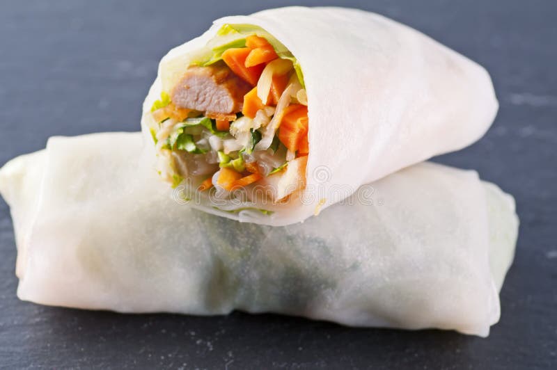 Chicken and Avocado Rice Paper Spring Rolls Stock Image - Image of ...