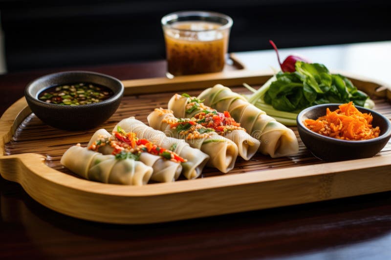 Spring Rolls on a Bamboo Steamer Tray Stock Image - Image of healthy ...