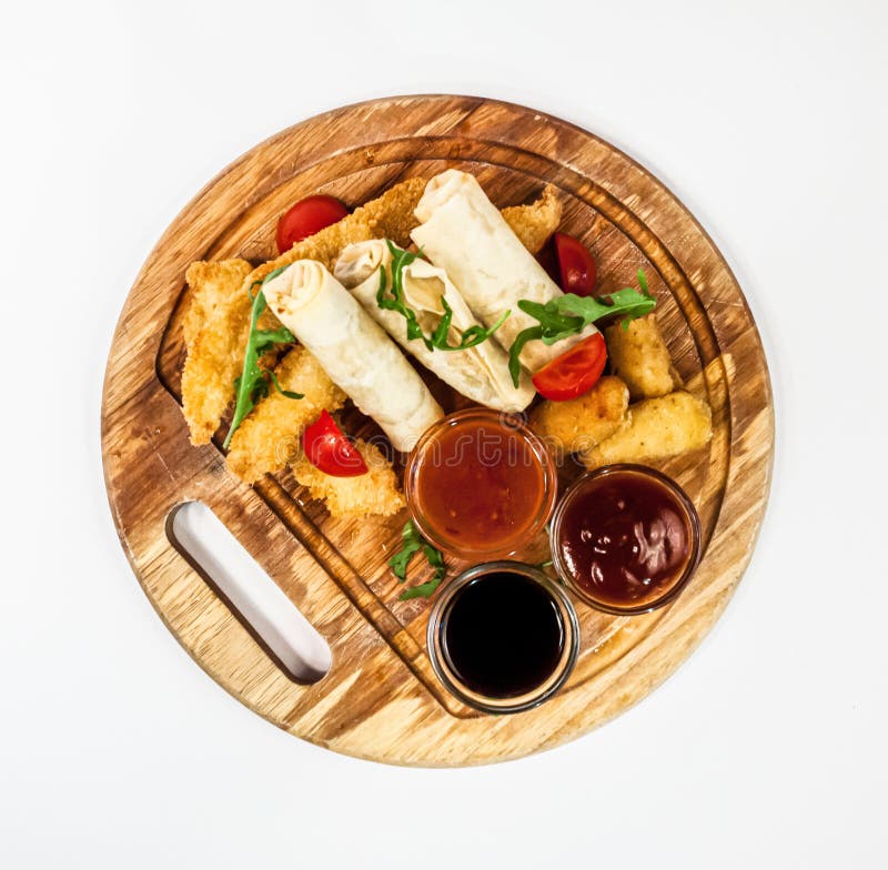 Spring Rolls and Breaded Fried Cheese Stock Image - Image of spring ...