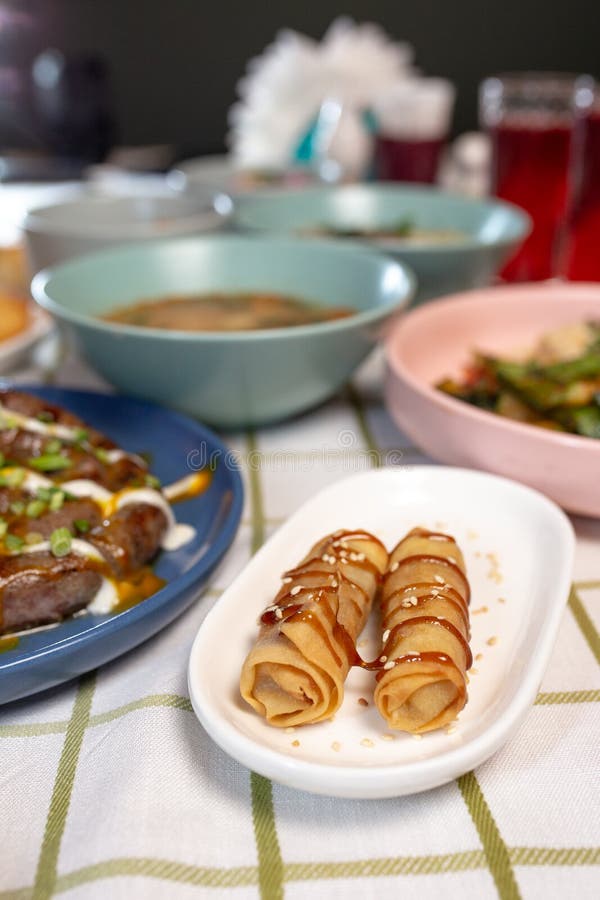 Spring Rolls with Cheese on the Dining Table Stock Photo - Image of ...