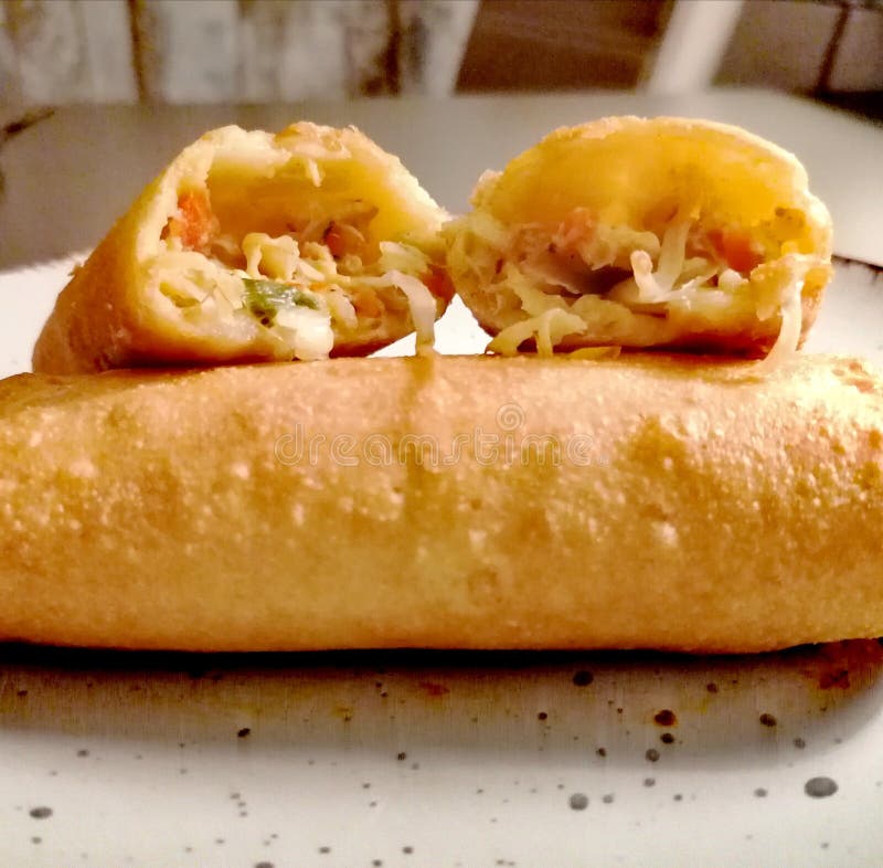 Spring Rolls with Chicken Meat and Soy Sauce Stock Photo - Image of ...