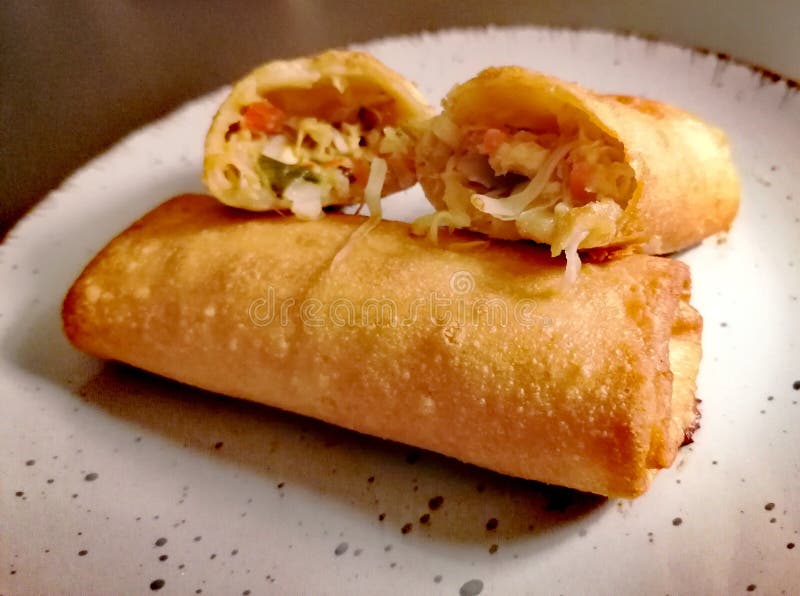 Spring Rolls with Chicken Meat and Soy Sauce Stock Image - Image of ...