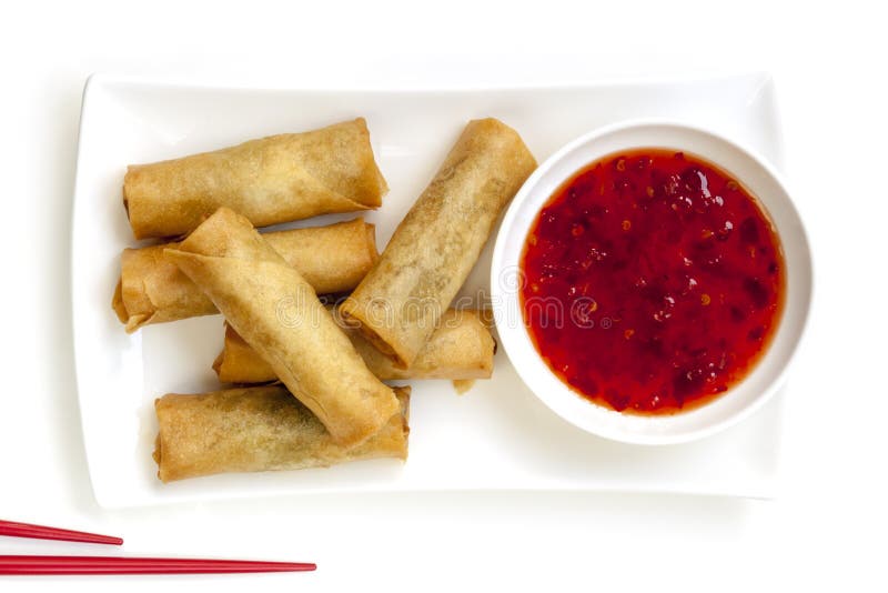 Spring Rolls with Chili Sauce Stock Image - Image of spring, chili ...